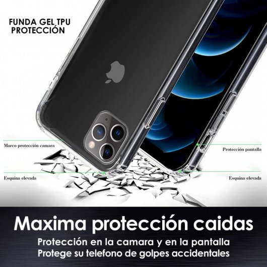 Icoveri Pack Funda Gel TPU Antigolpes Transparente + Cristal Templado 9H para iPhone 13 Pro Max ...