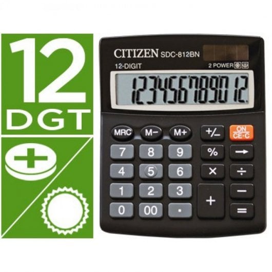 Calculadora Citizen Sobremesa Sdc-812 Bn Eco Solar Y Pilas 12 Digitos