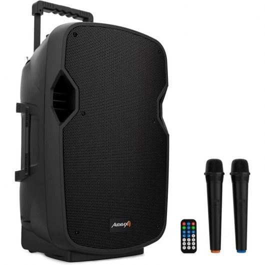 Audibax Denver 12 Altavoz Activo PA con Ruedas y 2 Micrófonos Inalámbricos 12” 200W Negro ...