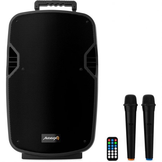 Audibax Denver 12 Altavoz Activo PA con Ruedas y 2 Micrófonos Inalámbricos 12” 200W Negro ...