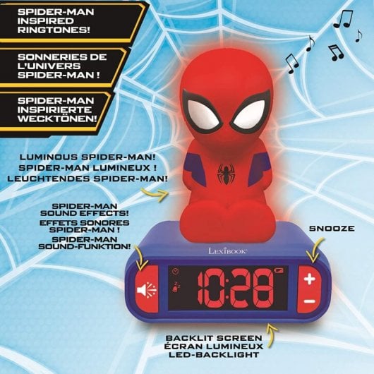 Lexibook Spider Man Reloj Despertador Digital con Luz de Noche 3D y ...