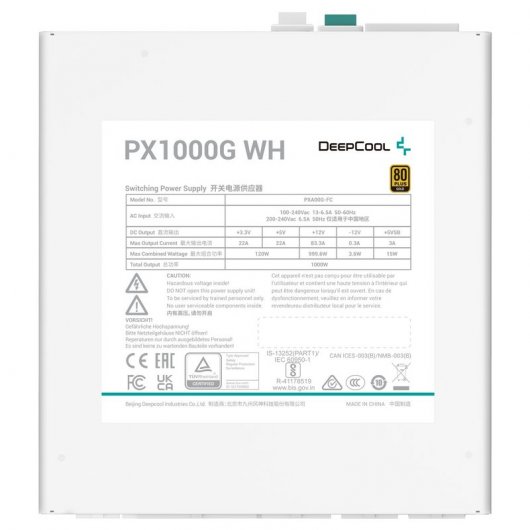 DeepCool PX1000G WH Fuente de Alimentación 1000W 80 Plus Gold Modular ...
