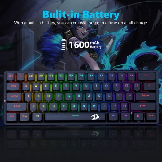 Redragon Elise Pro K615P-KBS Teclado Mecânico Sem Fios RGB Switch BLUE Preto Idioma Inglês ...