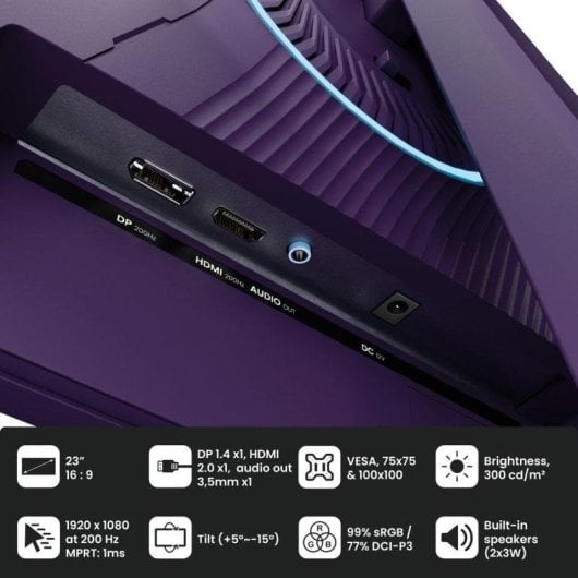 Écran PC Arozzi Nova 24" Full HD 200Hz IPS 1ms Haut-parleurs Violet ...