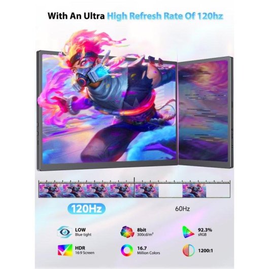 Monitor Uperfect 18,5" FullHD 120Hz IPS Portátil USB-C Mini HDMI VESA ...