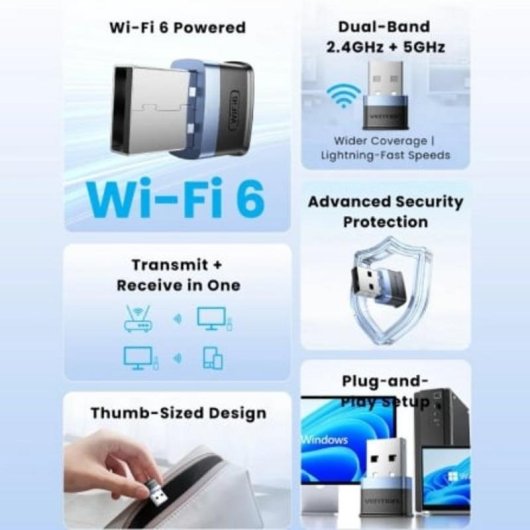 Adaptador USB Wi-Fi 6 Vention KDEB0 900Mbps Banda Dual | PcComponentes.com
