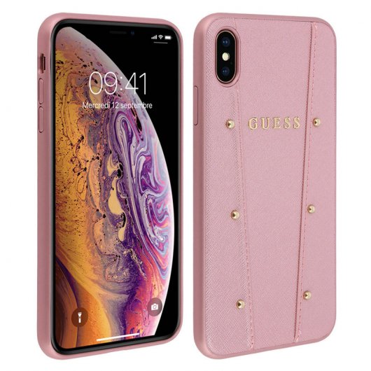 Guess Funda Rígida Textil Rosa para iPhone XS Max