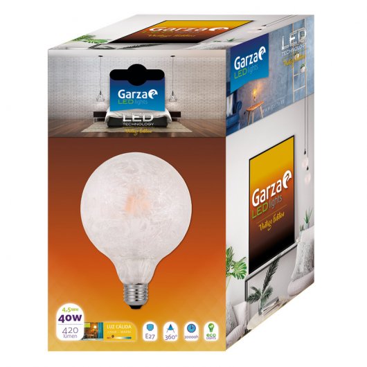 Garza Globo Ice Bombilla con Filamento LED 4.5W E27 Blanco Cálido ...