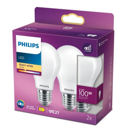 Philips 2x Bombilla LED 100W A60 E27 Luz Blanca Cálida 2700K ...