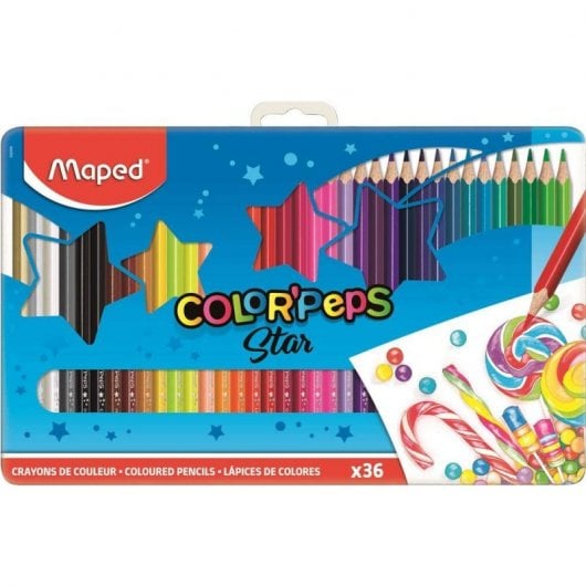 Maped Color Peps Stars Caja de Metal 36 Lápices Colores Surtidos ...